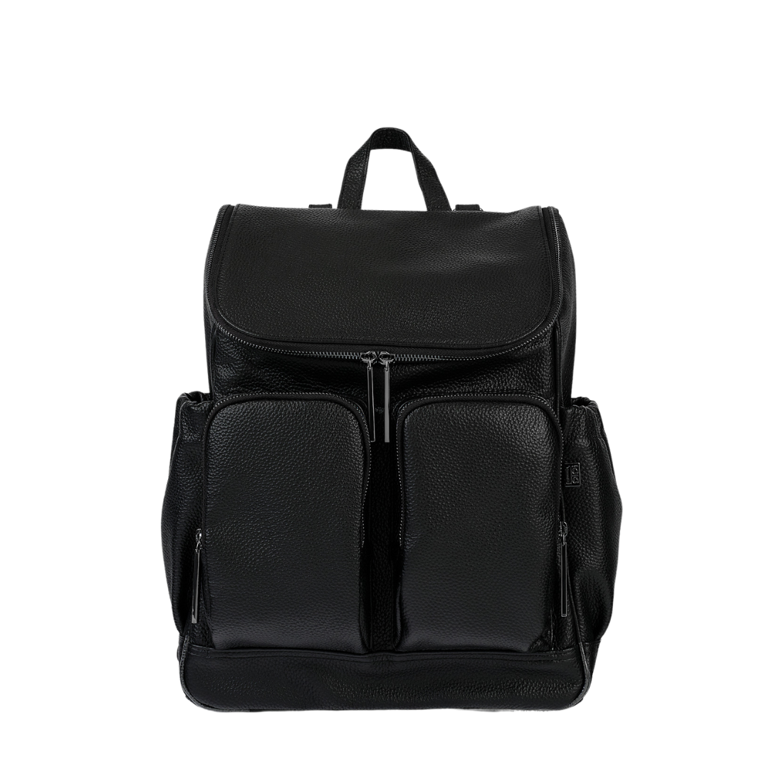 OIOI SIGNATURE NAPPY BACKPACK - BLACK FAUX LEATHER – Active Baby co